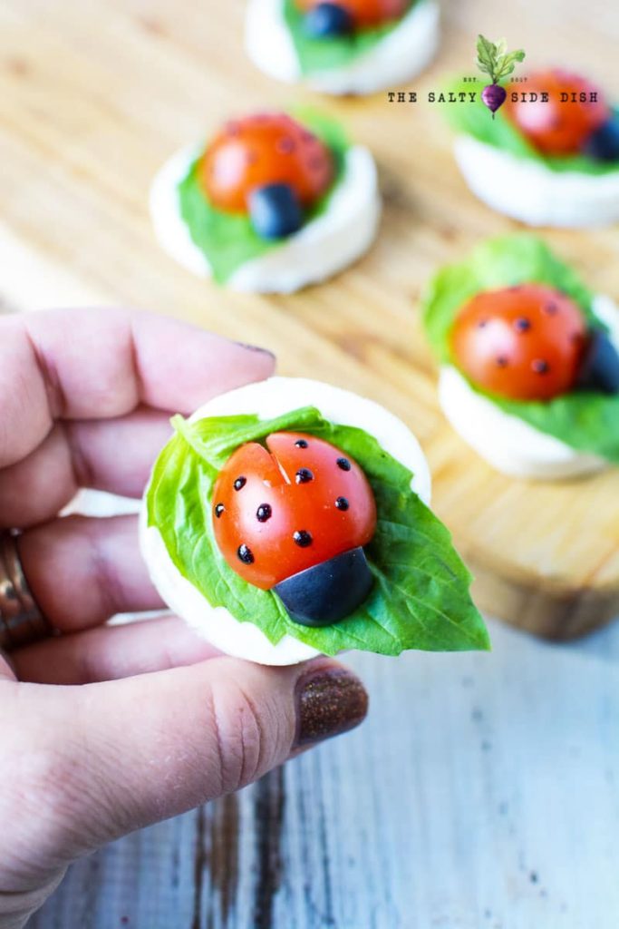 Caprese Ladybug Appetizers made with Fresh Mozzarella and Tomatoes
