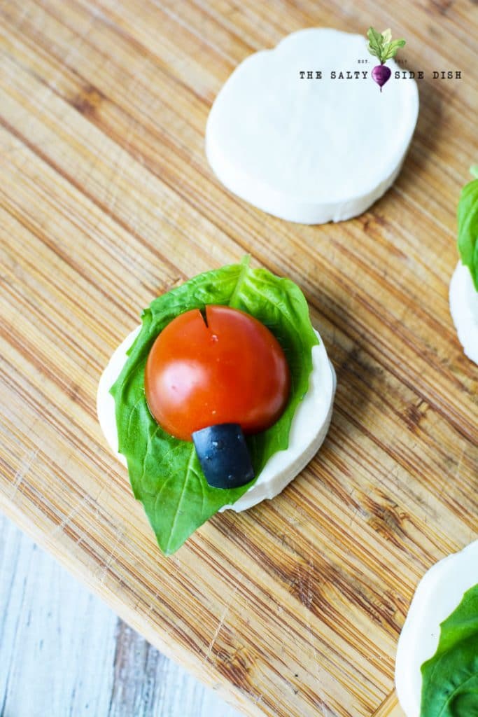 Caprese Ladybug Appetizers made with Fresh Mozzarella and Tomatoes