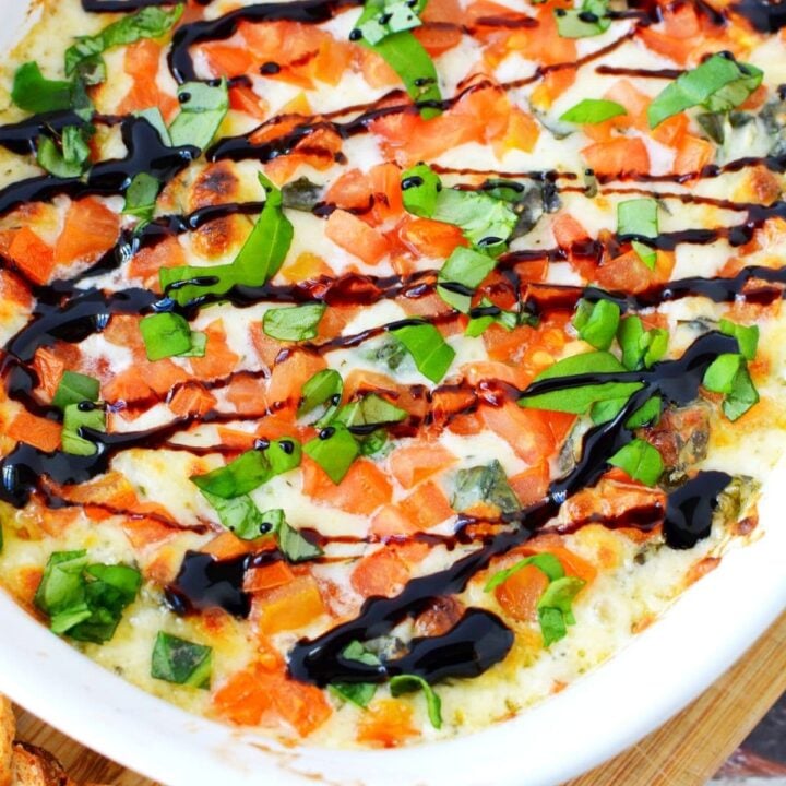 Hot Caprese Dip with Balsamic Drizzle | Salty Side Dish