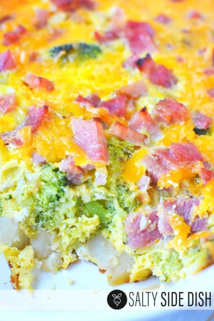 Layered Broccoli Ham Casserole Recipe with Gooey Cheese | Salty Side Dish