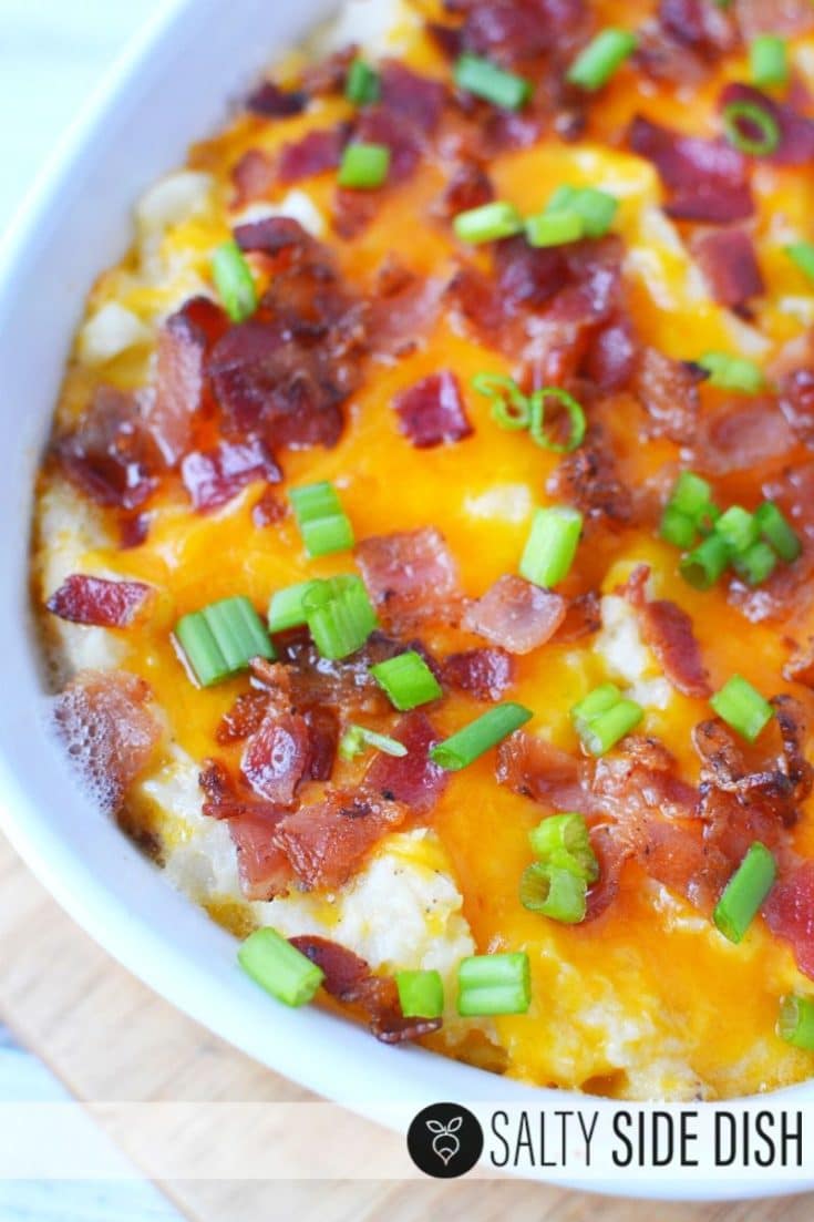 Loaded Baked Potato Casserole with Cheese and Bacon | Salty Side Dish