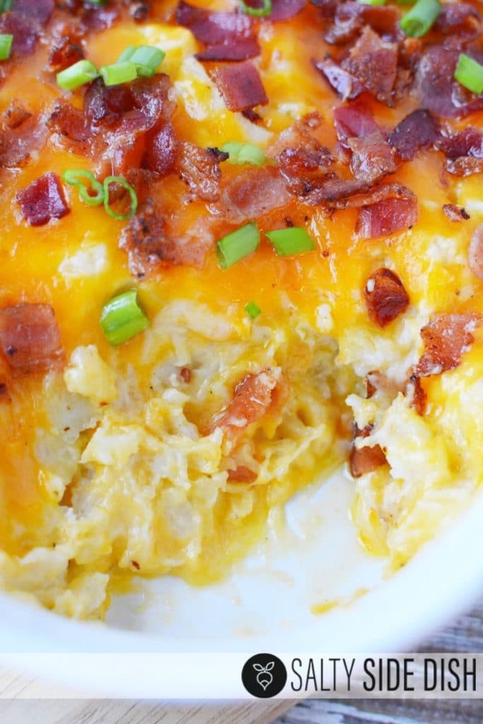 Loaded Baked Potato Casserole with Cheese and Bacon | Salty Side Dish