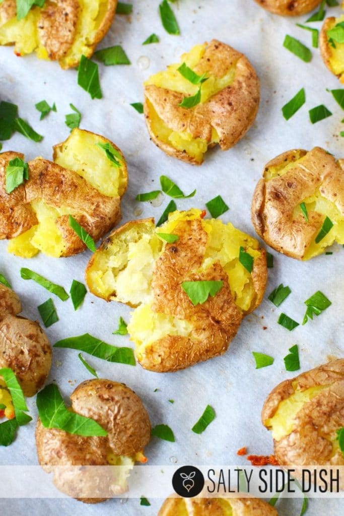 Crispy Creamer Potatoes {Roasted, Smashed, and Smothered}