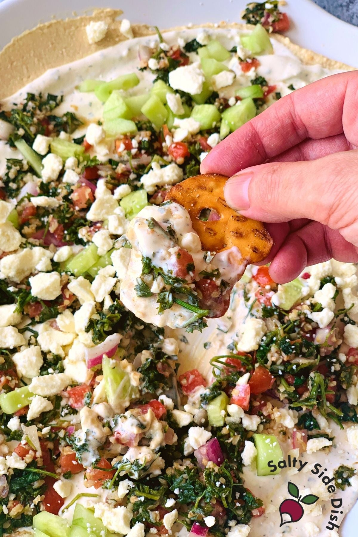 Layered Greek Dip with Hummus and Feta | Salty Side Dish