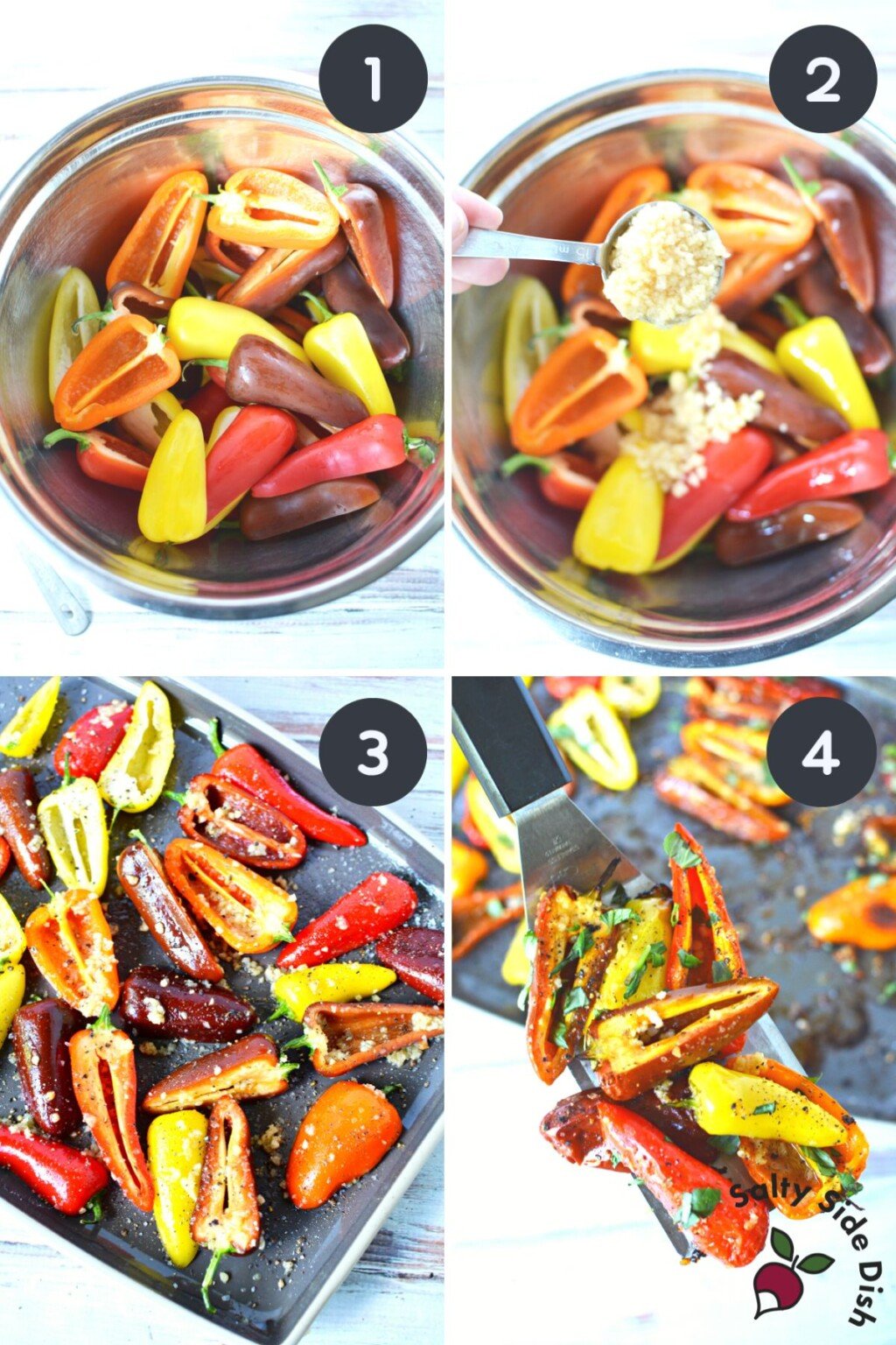 Oven Roasted Mini Peppers with Minced Garlic | Salty Side Dish