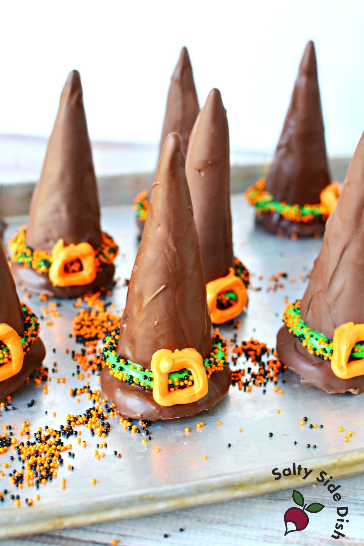 Chocolate Ice Cream Cone Witch Hats with Candy | Salty Side Dish
