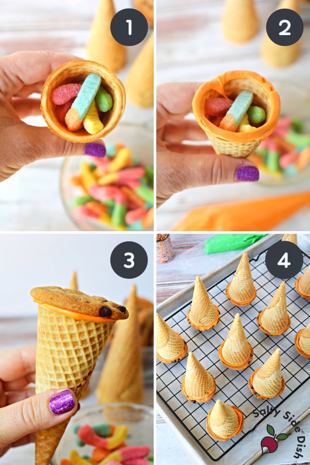 Chocolate Ice Cream Cone Witch Hats with Candy | Salty Side Dish