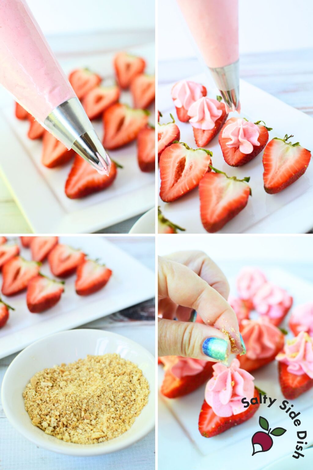 Deviled Strawberries Recipe stuffed with Cheesecake Dip - SaltySideDish.com