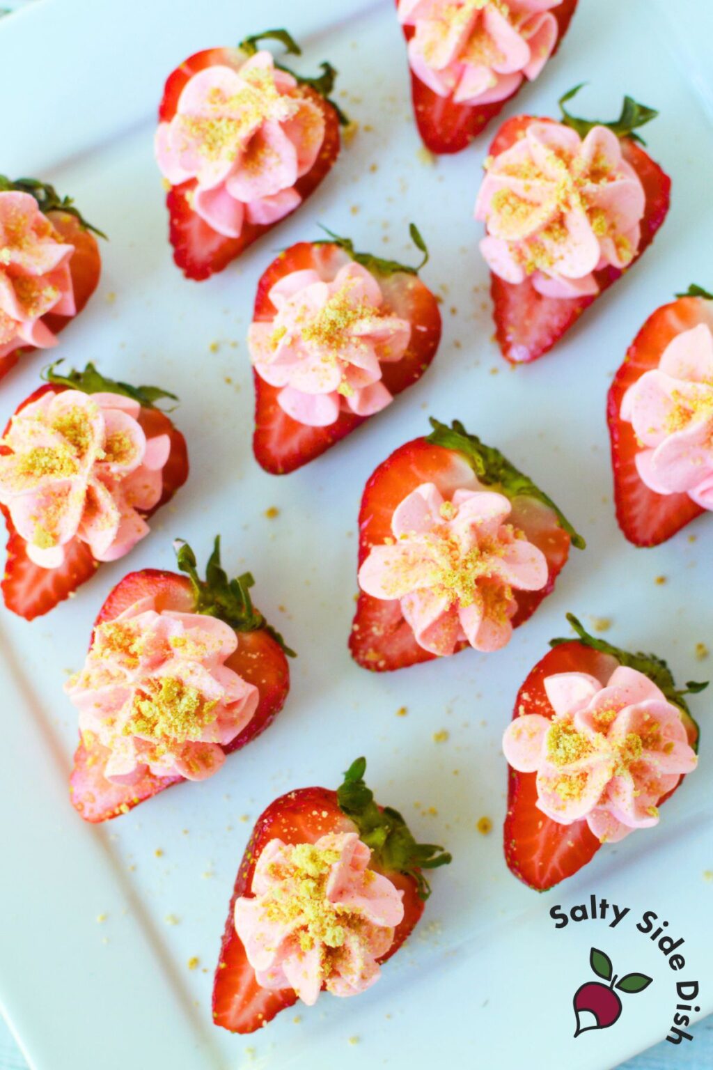 Deviled Strawberries Recipe stuffed with Cheesecake Dip - SaltySideDish.com