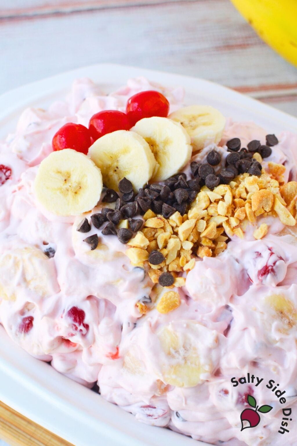Banana Split Fluff Salad with Cool Whip and Cherry Pie Filling